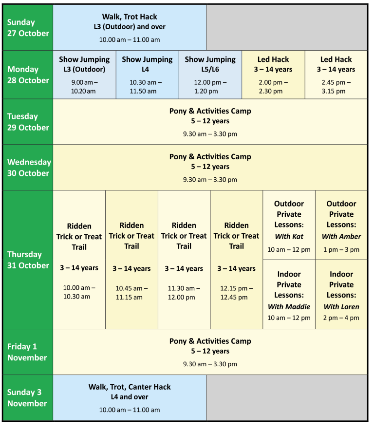 October Half Term 2024 – ridehighequestriancentre