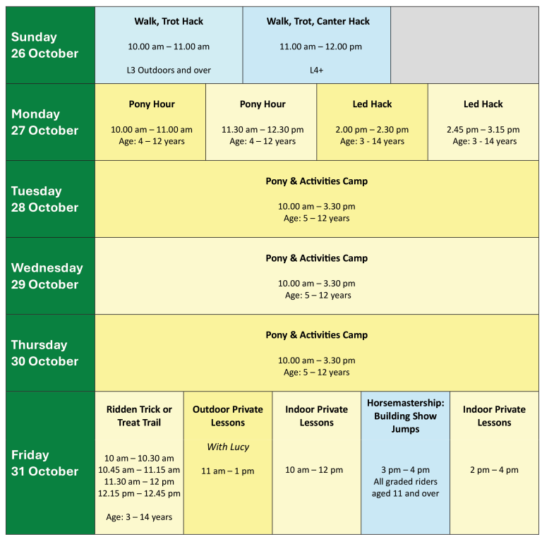 October Half Term 2025 – ridehighequestriancentre